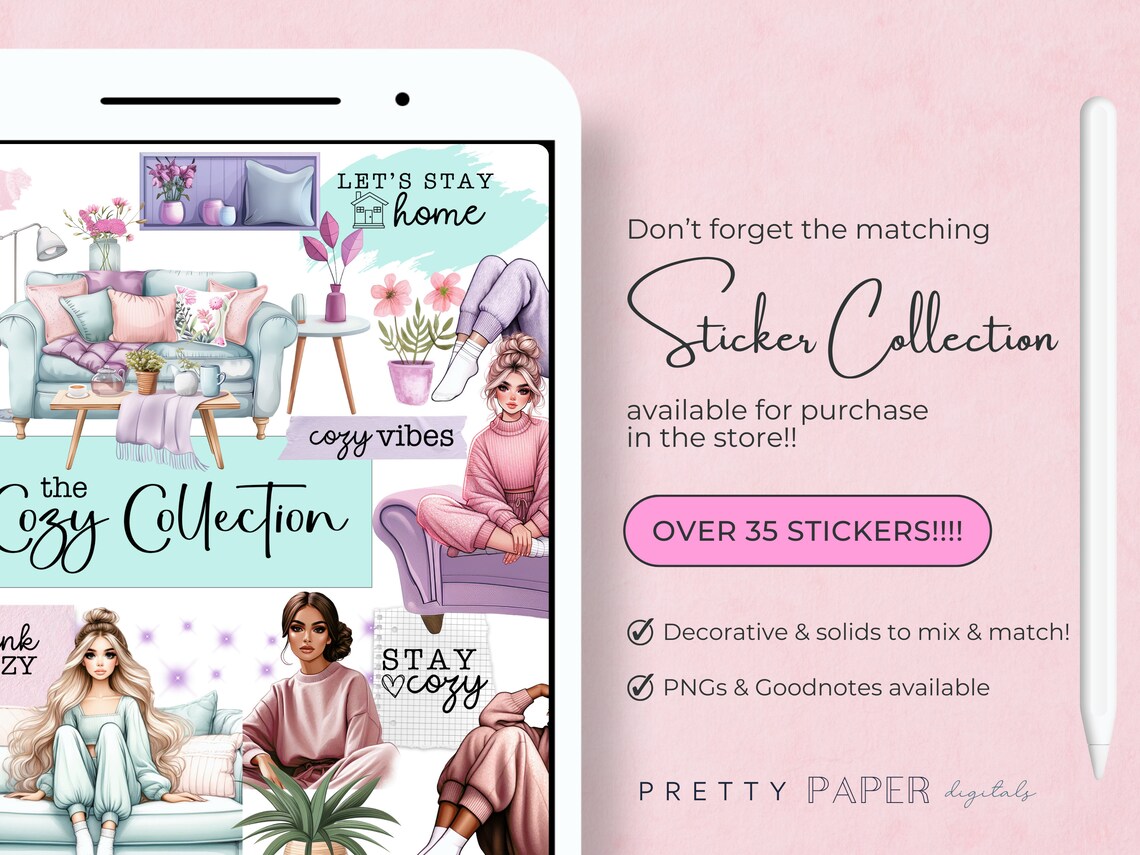 Cozy Living Room Digital Stickers | Planner, Goodnotes (PNG) - Etsy