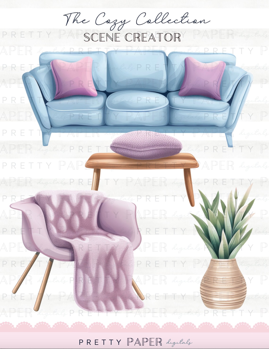 Cozy Living Room Digital Stickers | Planner, Goodnotes (PNG) - Etsy