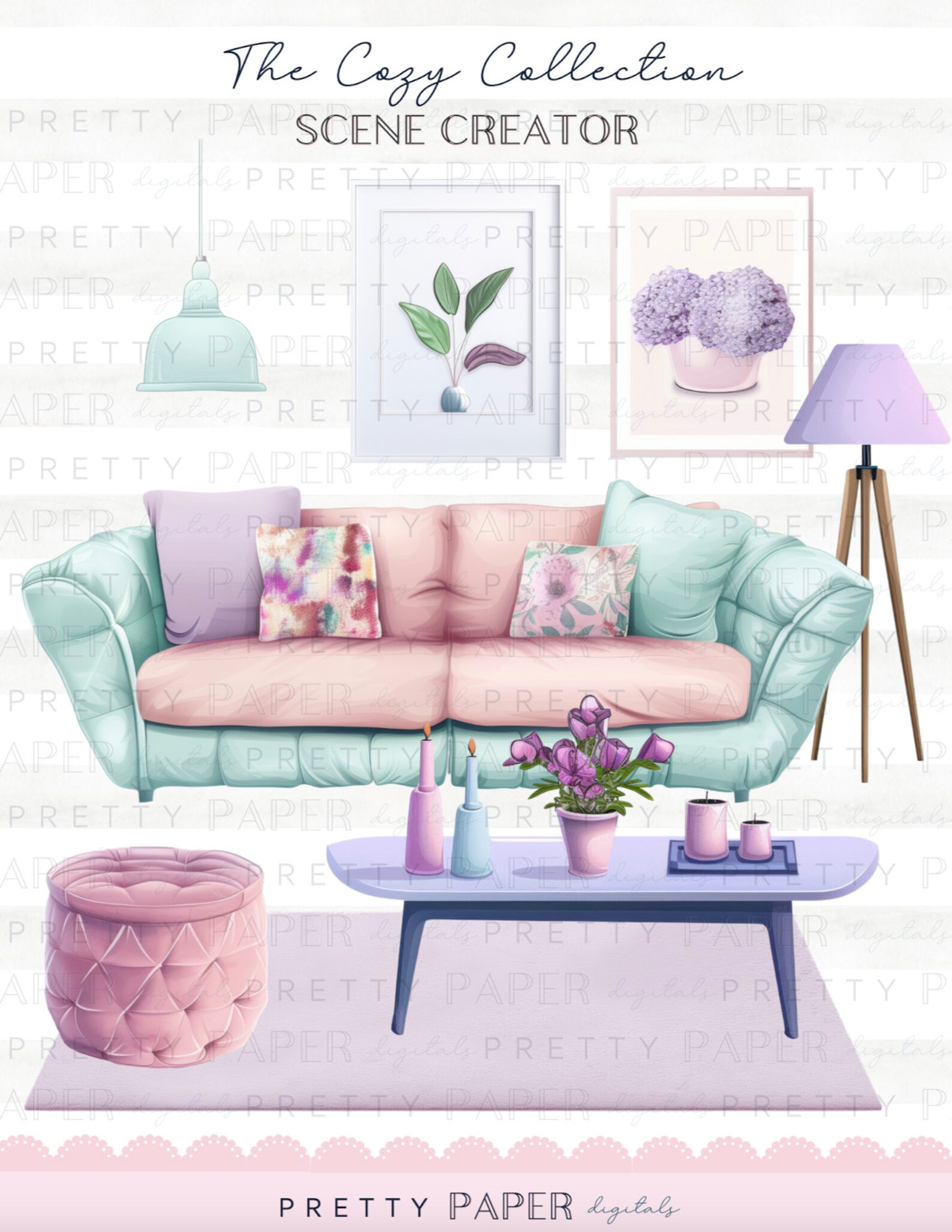 Cozy Living Room Digital Stickers | Planner, Goodnotes (PNG) - Etsy