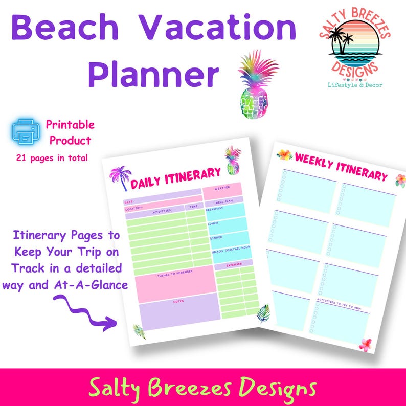 Beach Vacation Planner Printable | Family Travel Organizer (21 Pages ...