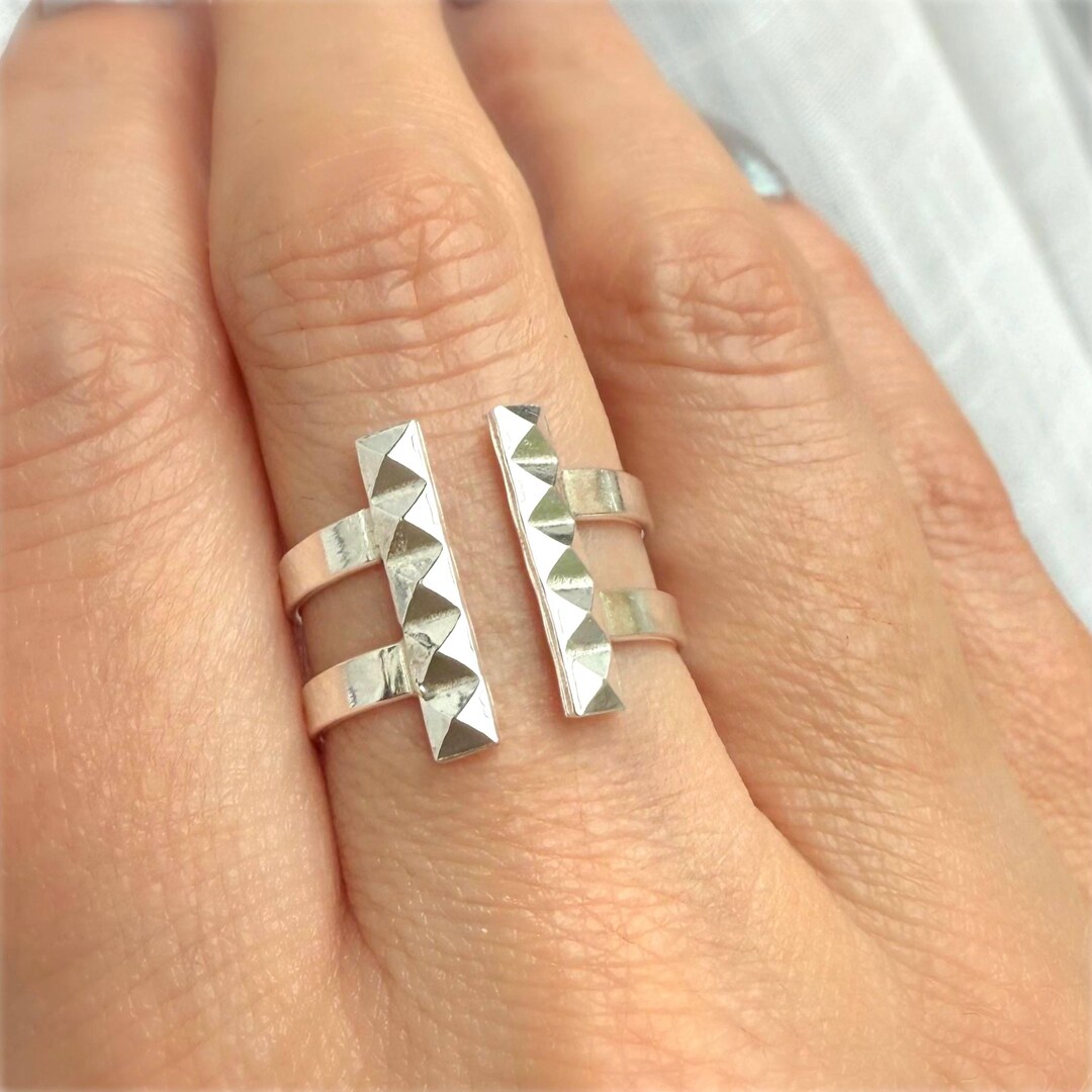 Double T Bar Pyramid Cuff Ring: Sterling Silver - Handmade Jewelry ...