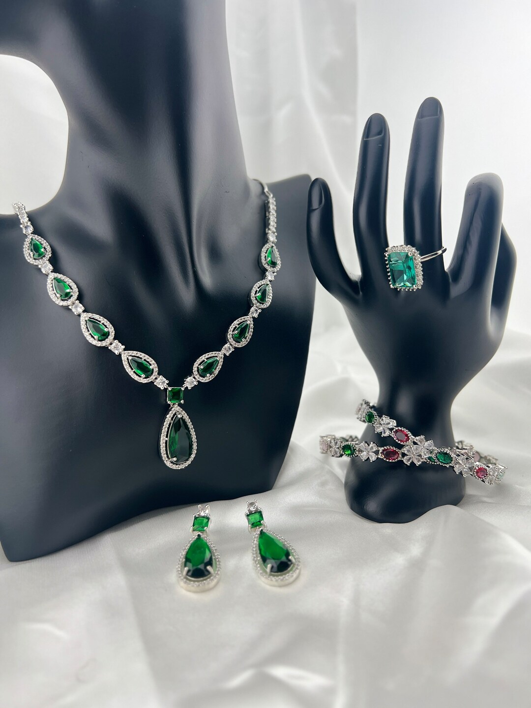 Indian Kundan Teardrop Jewelry Set | CZ Bridal Ensemble | Diwali ...