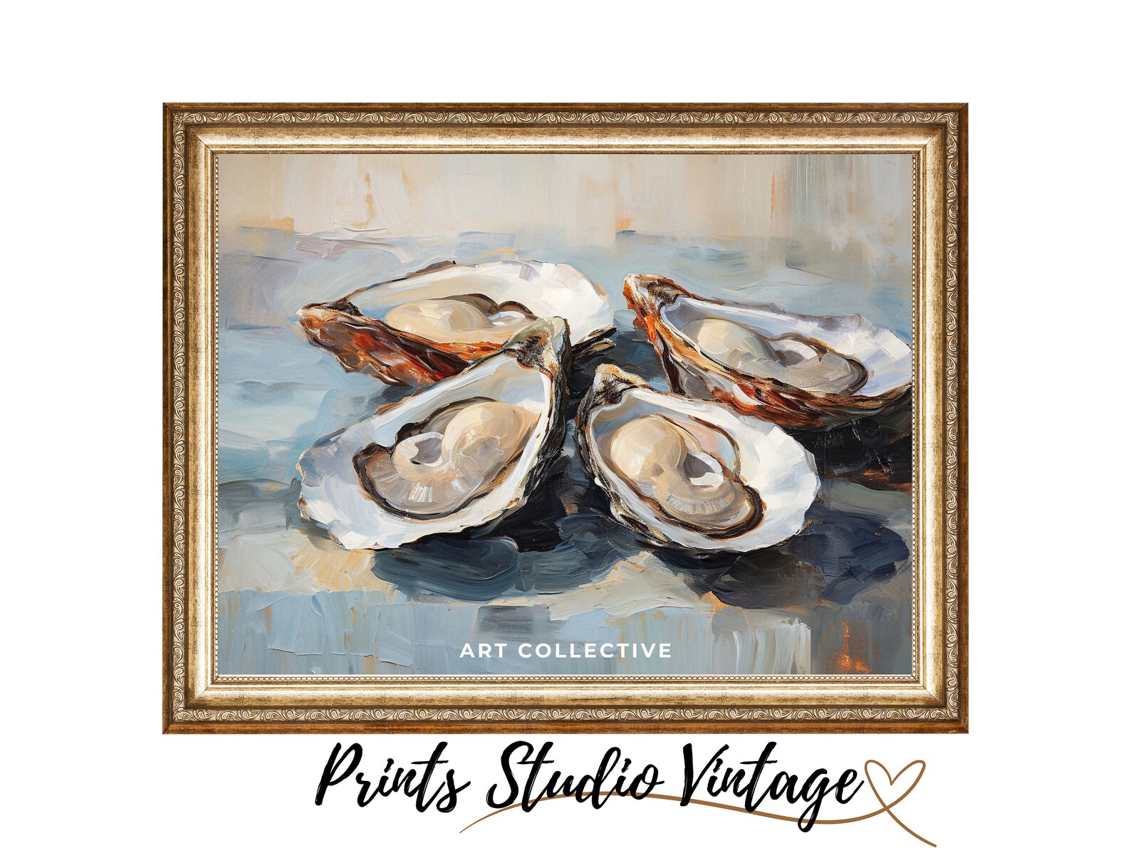 Vintage Oyster Still Life Oil Painting Oyster Art Oyster Kitchen Wall ...