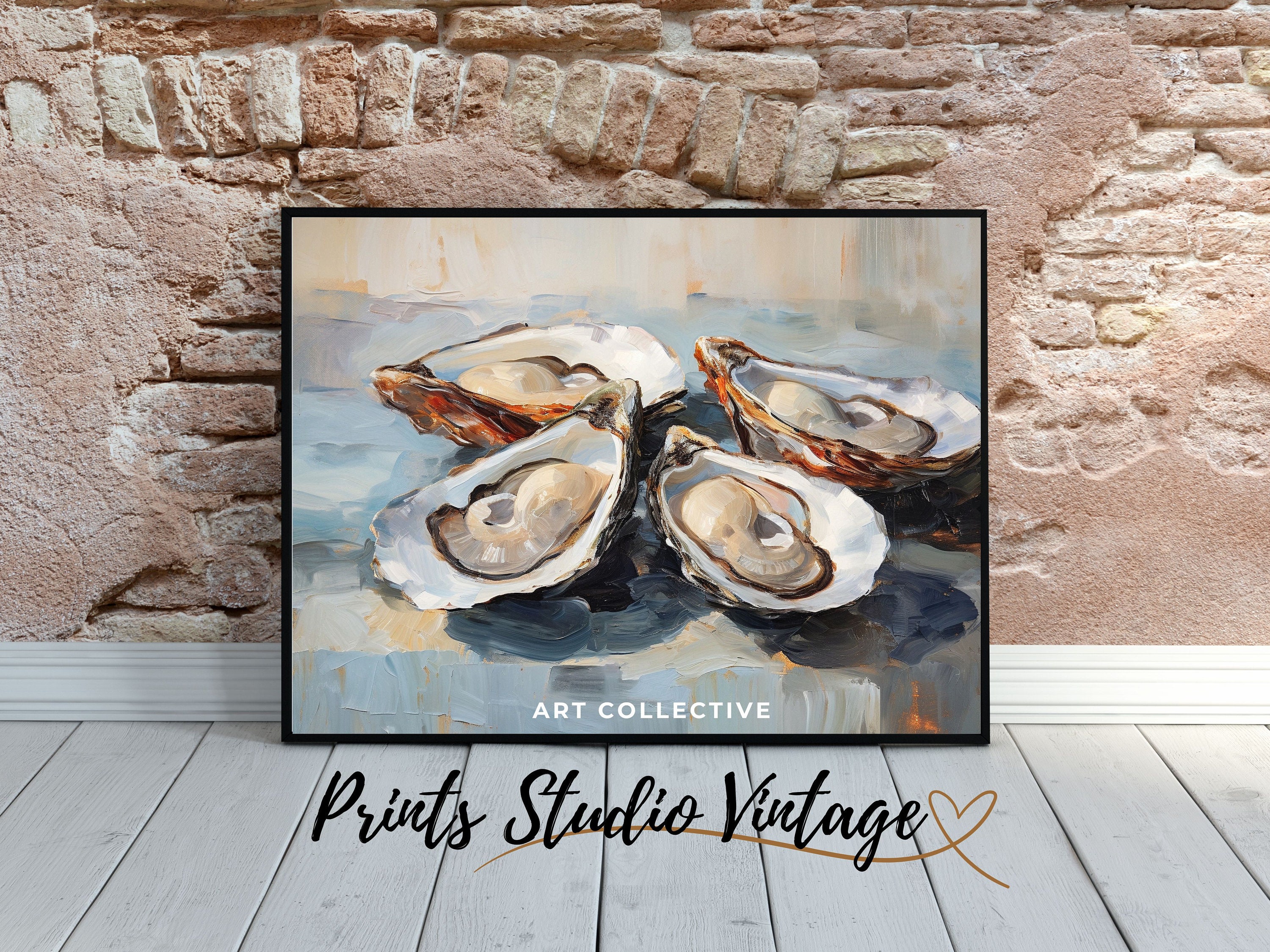 Vintage Oyster Still Life Oil Painting Oyster Art Oyster Kitchen Wall ...