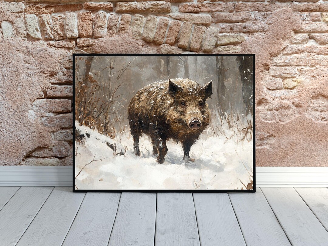 Boar Forest Animals Winter Wild Boar Oil Painting, Vintage Prints ...