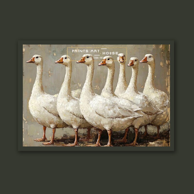 Vintage White Goose Oil Painting Print: Rustic Farmhouse Animal Wall ...