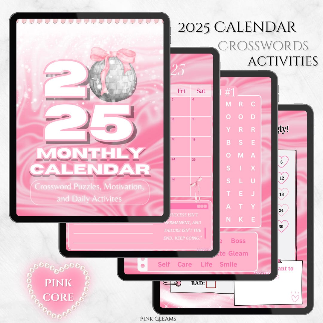 2025 Pink Calendar: Daily Activities & Crossword Puzzles (PDF Download ...