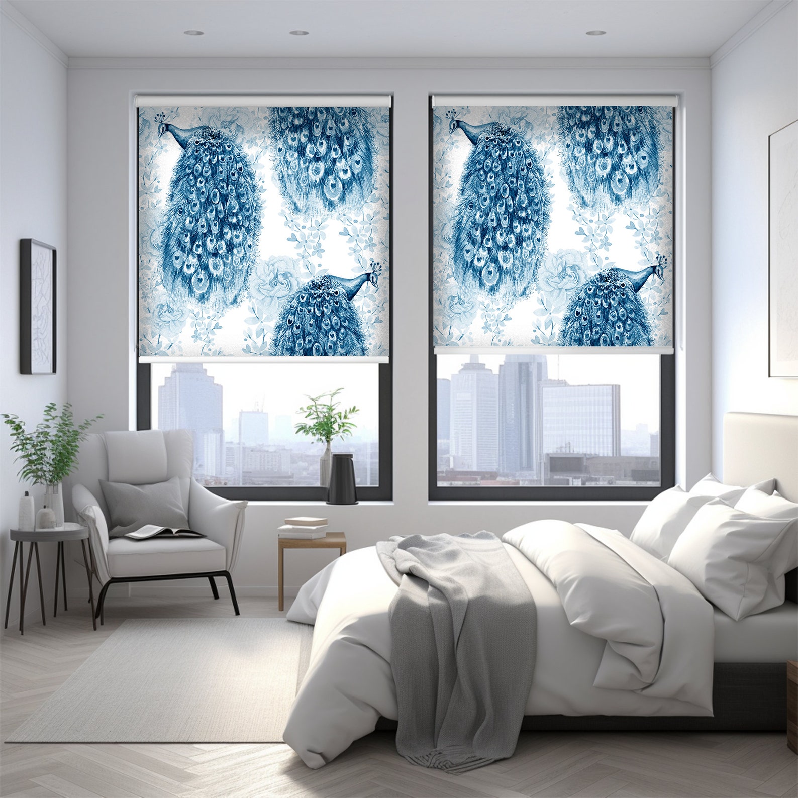Peacock Design Roller Blinds for Window or Door, Blue Consept Window ...