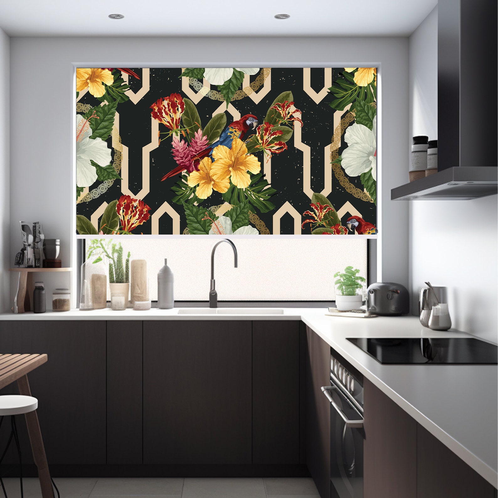 Tropical Pattern Roller Blinds for Window or Door, Black Consept Window ...