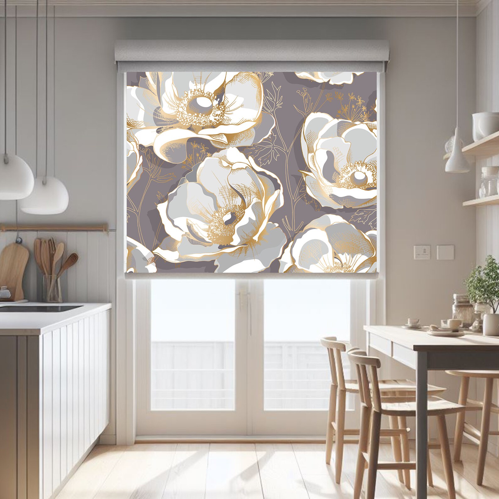 Flowers Pattern Roller Blinds for Window or Door, Window Roller Shades, Printed Roller Blind ...