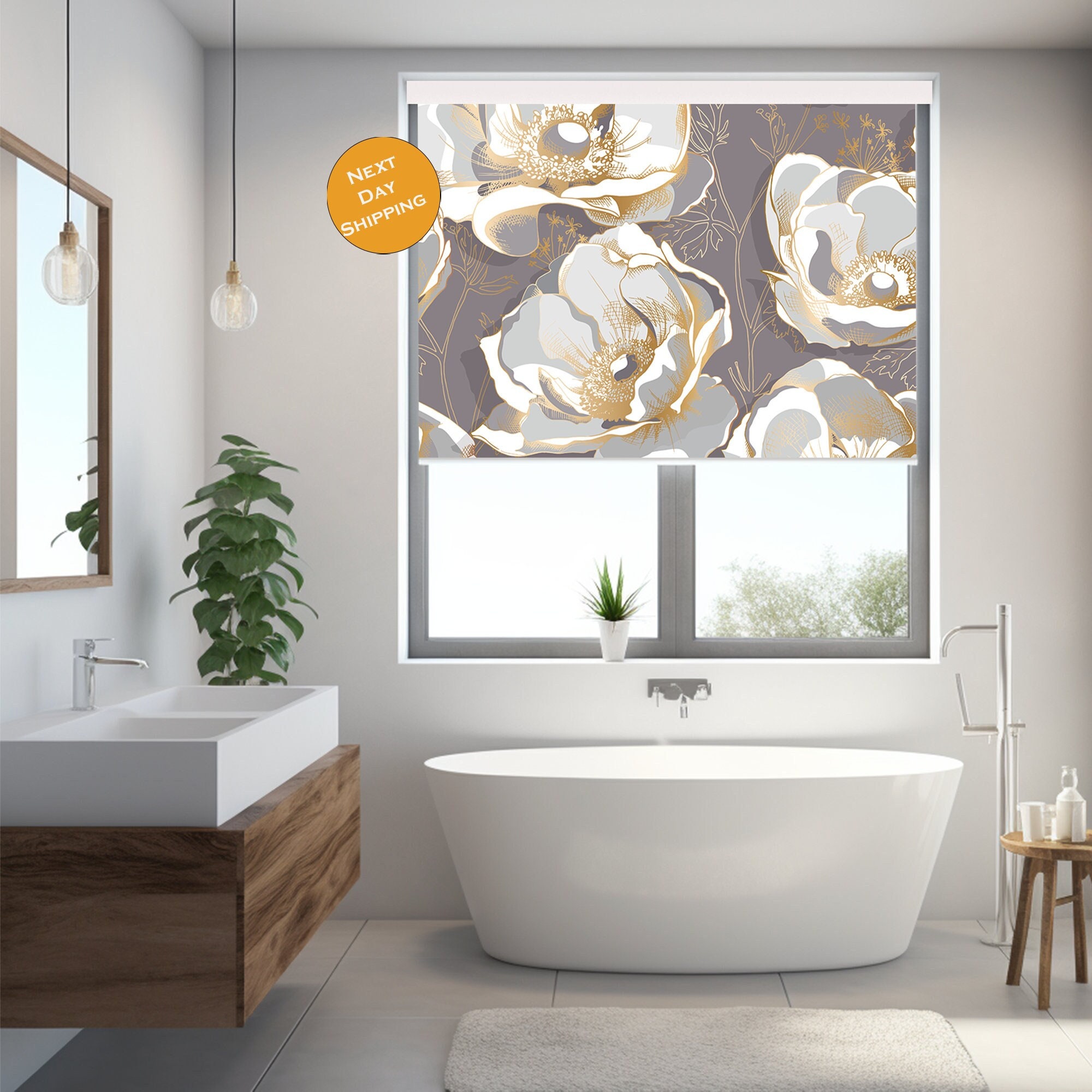 Flowers Pattern Roller Blinds for Window or Door, Window Roller Shades ...