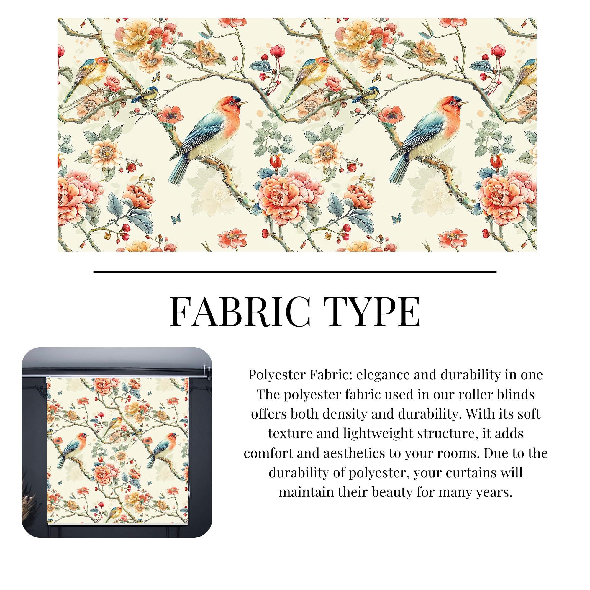 Bohemian Style Bird Pattern Window Roller Blinds, Natural Room Window ...