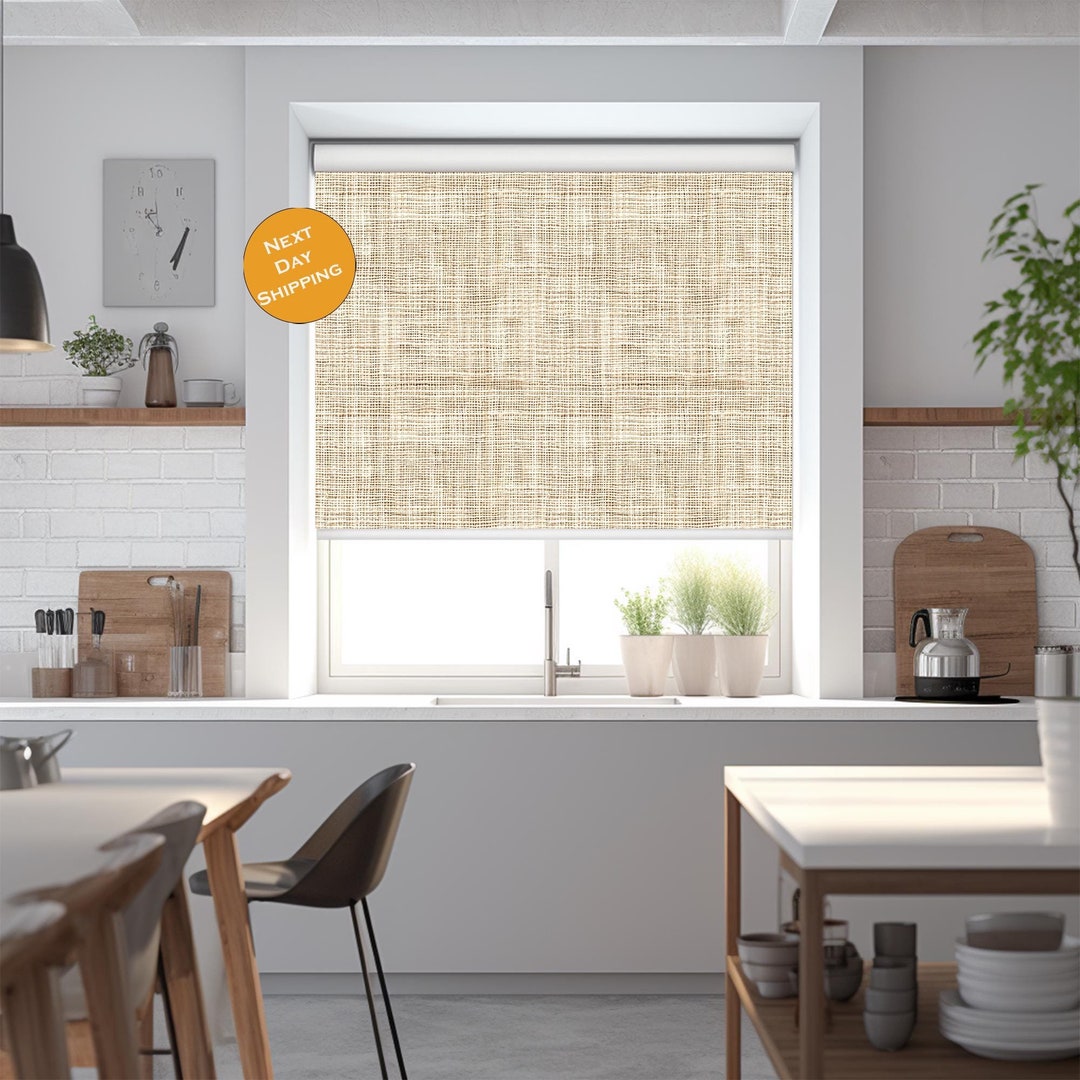 Bohemian Style Jute Patterned Window Roller Blinds, Wicker Look Print ...