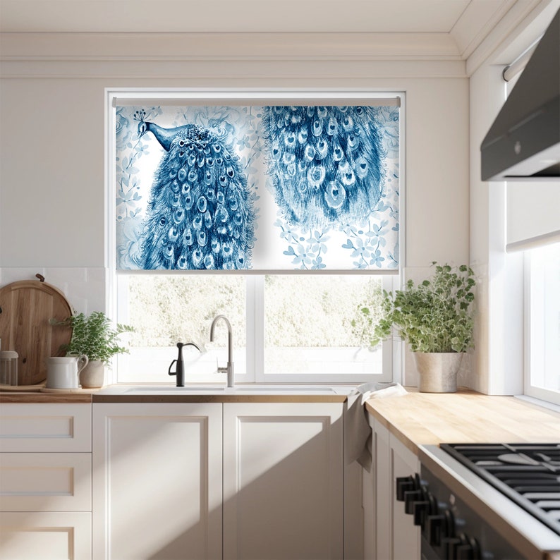 Peacock Design Roller Blinds for Window or Door, Blue Consept Window ...
