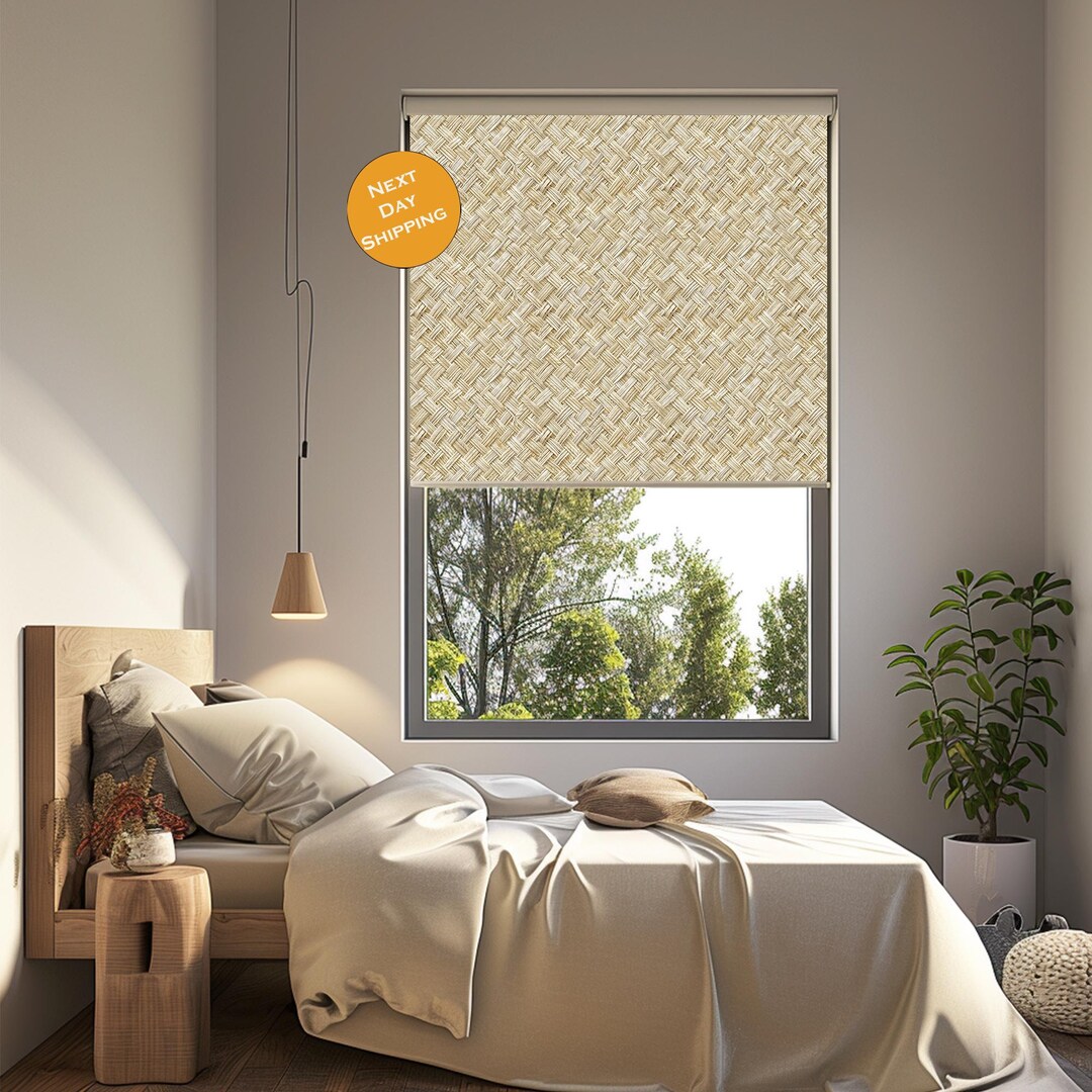 Bohemian Style Jute Patterned Window Roller Blinds, Wicker Look Print ...