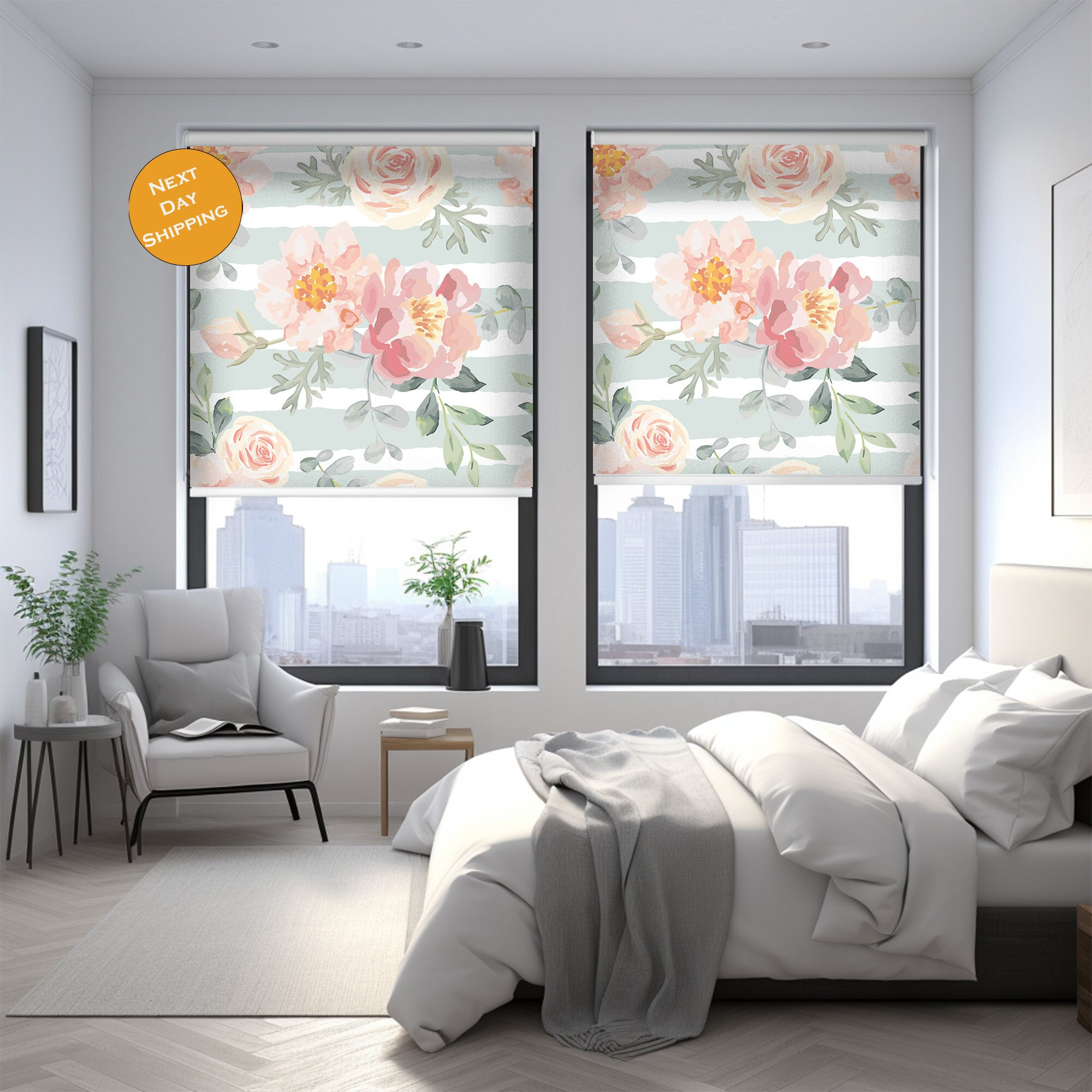 Flowers Pattern Roller Blinds for Window or Door, Window Roller Shades ...