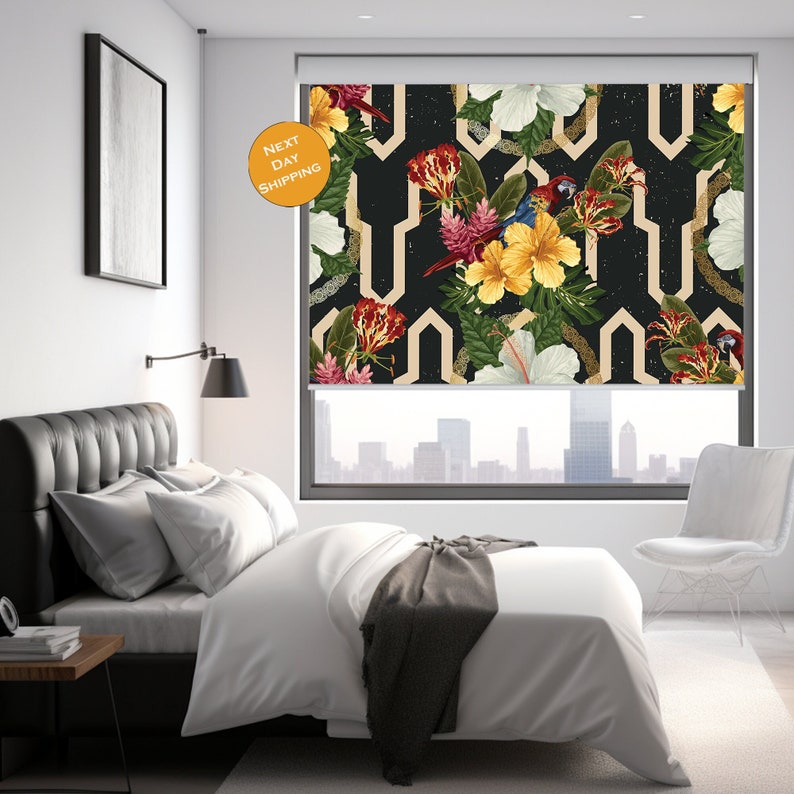 Tropical Pattern Roller Blinds for Window or Door, Black Consept Window ...