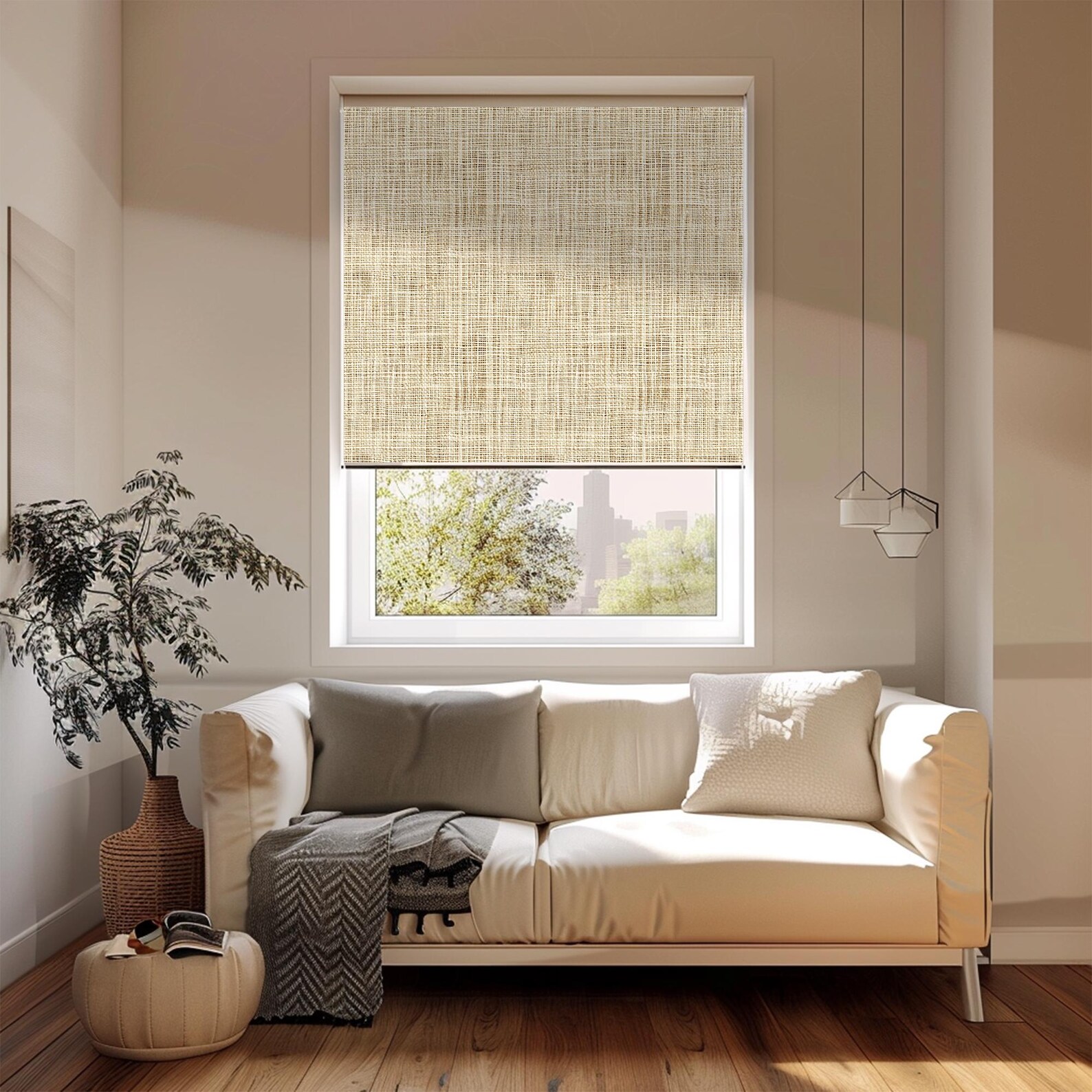 Window or Door Roller Blinds, Boho Style Jute Patterned Window Roller ...