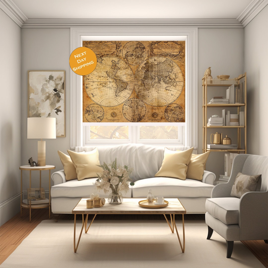 Vintage Map Roller Blinds for Window or Door, Map Style Window Roller ...