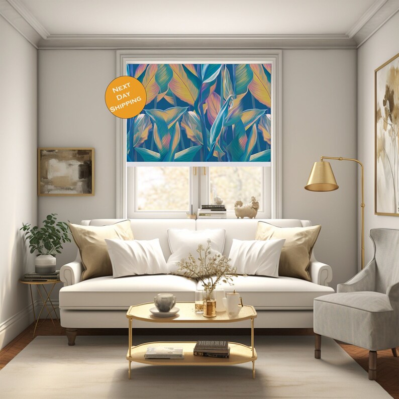 Natural Room Roller Blinds for Window or Door, Bohemian Style Leaf ...