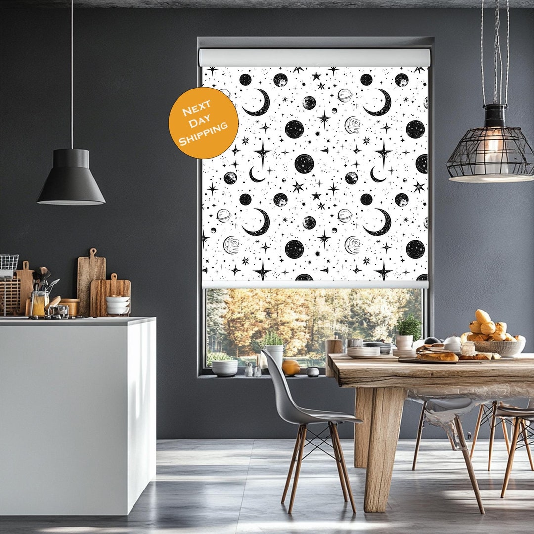 Moon and Star Roller Blind: Black & White Celestial Window Shade - Etsy