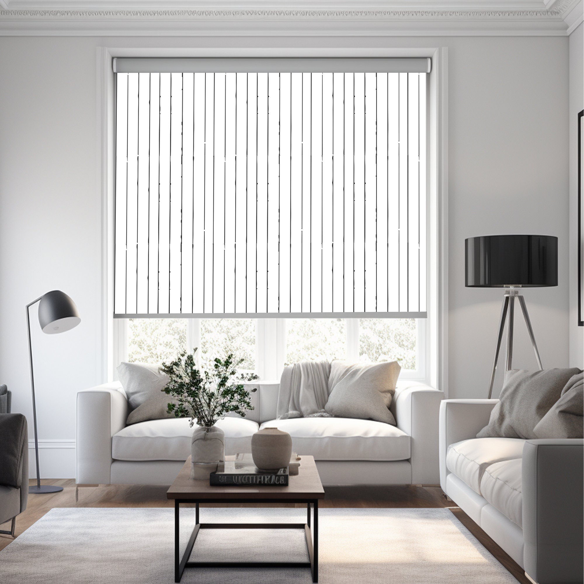 Natural Room Roller Blinds for Window or Door With Black and White ...