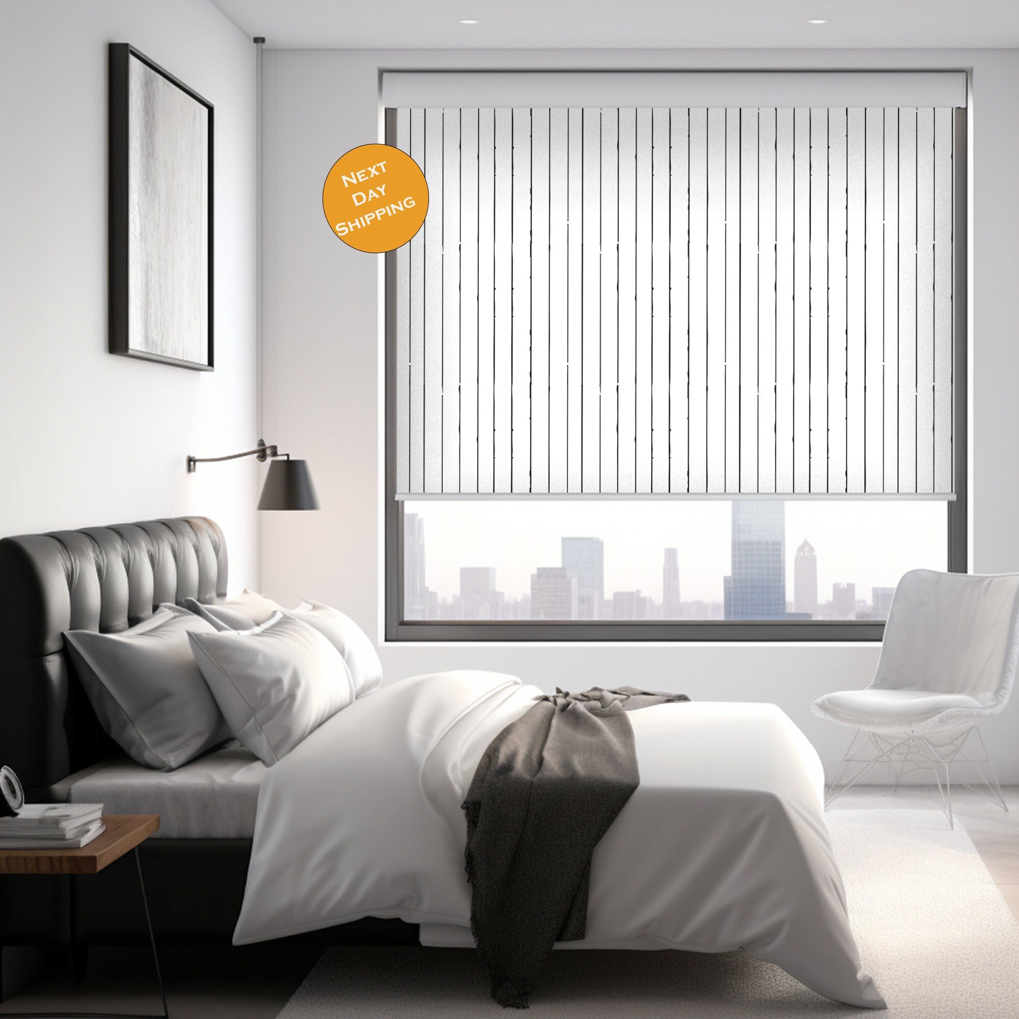Natural Room Roller Blinds for Window or Door With Black and White ...