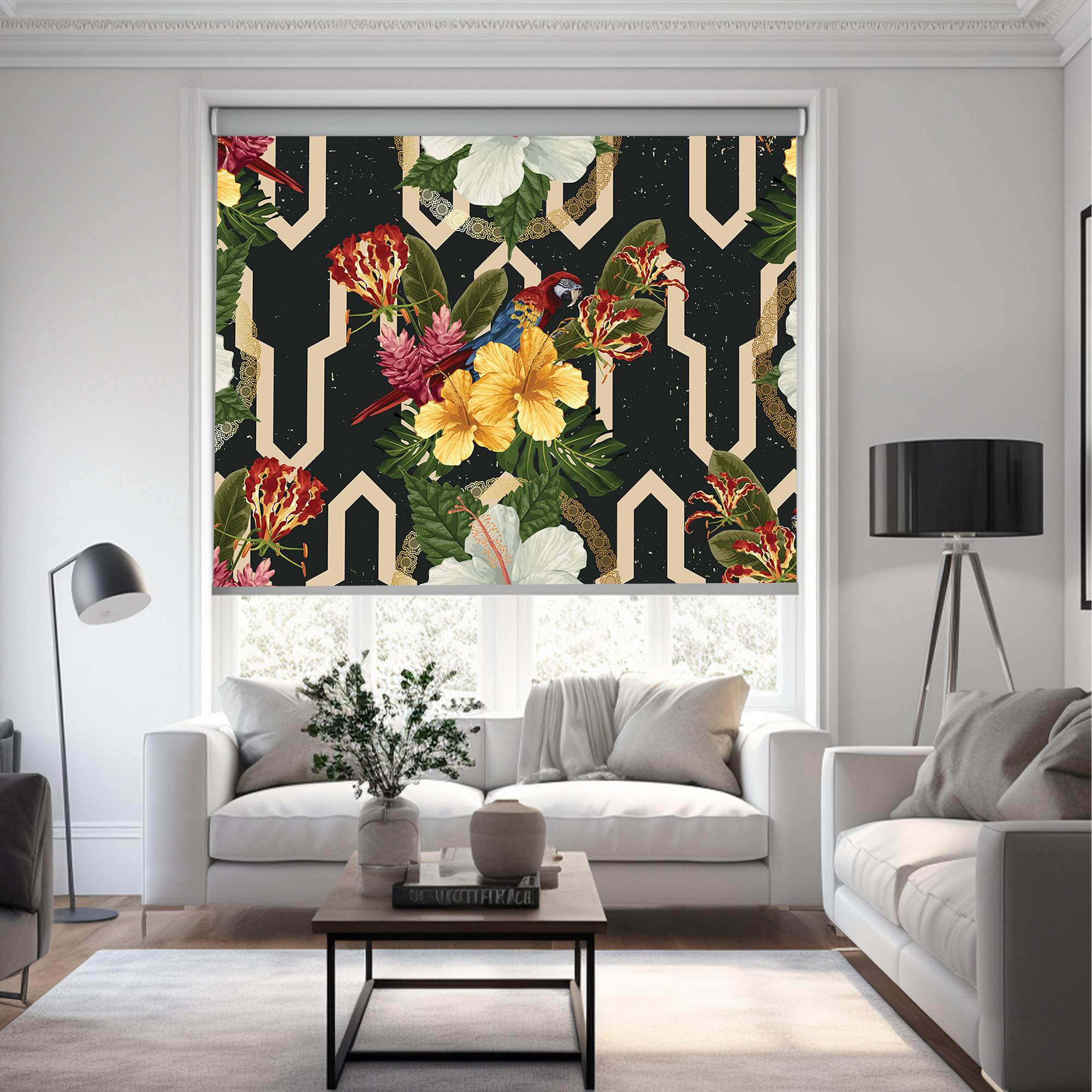Tropical Pattern Roller Blinds for Window or Door, Black Consept Window ...