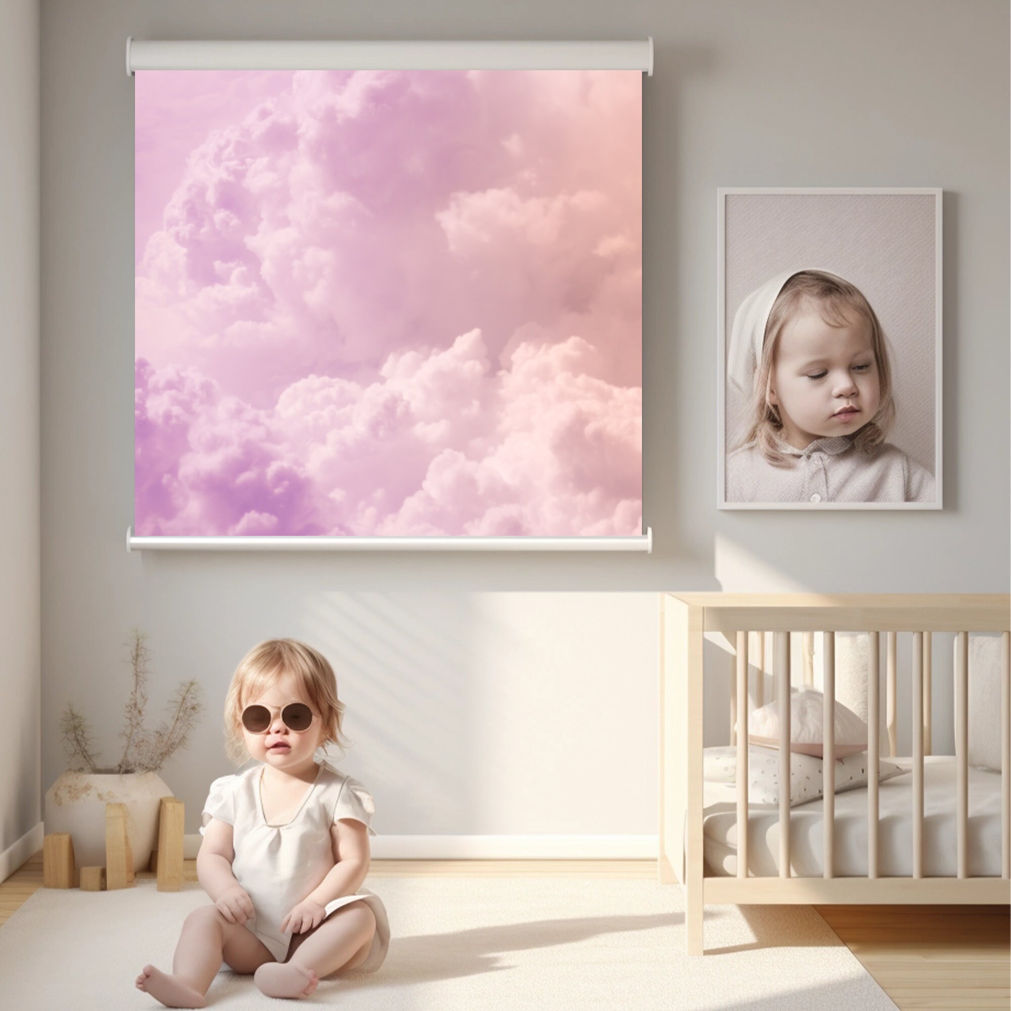 Pink Cloudy Room Roller Blinds for Window or Door, Cloudy Style Window Roller Shades, Printed ...