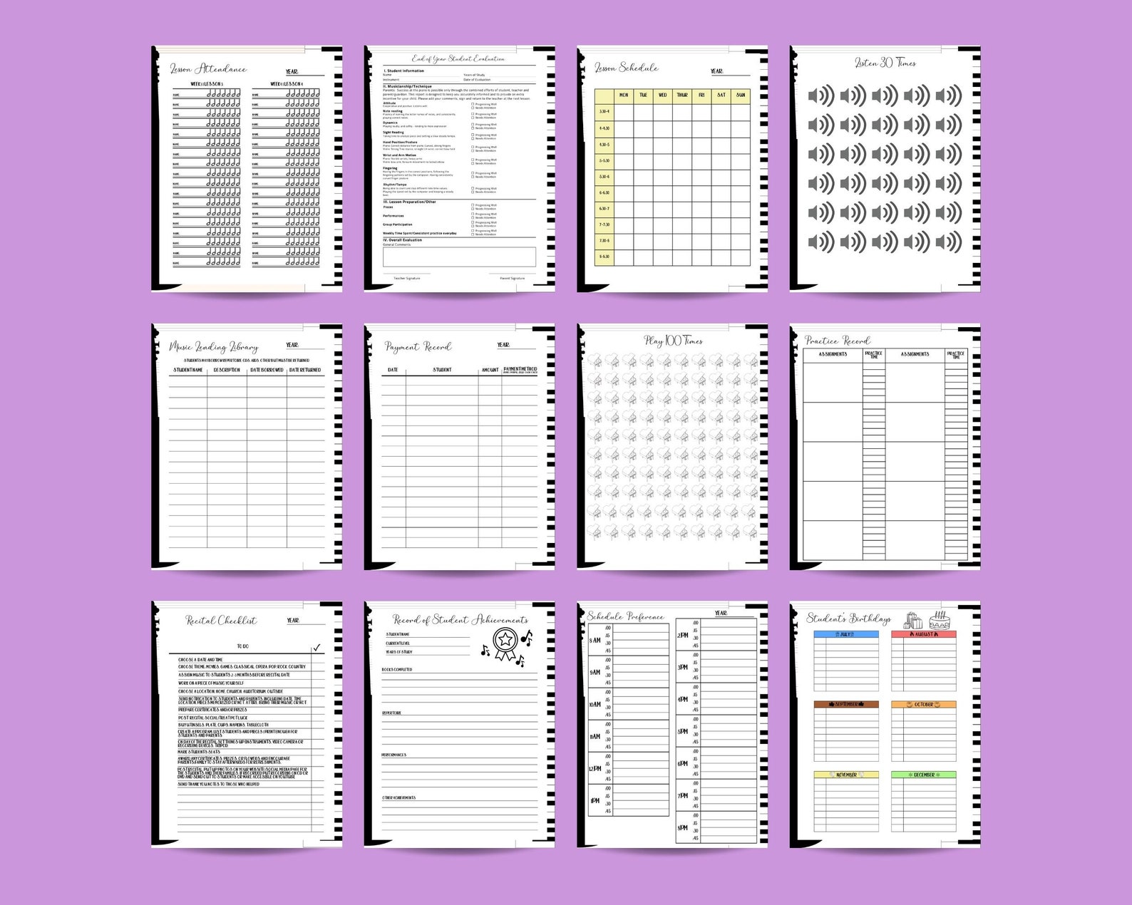 Music Studio Binder | Teacher Binder | Student Forms | Practice Record ...