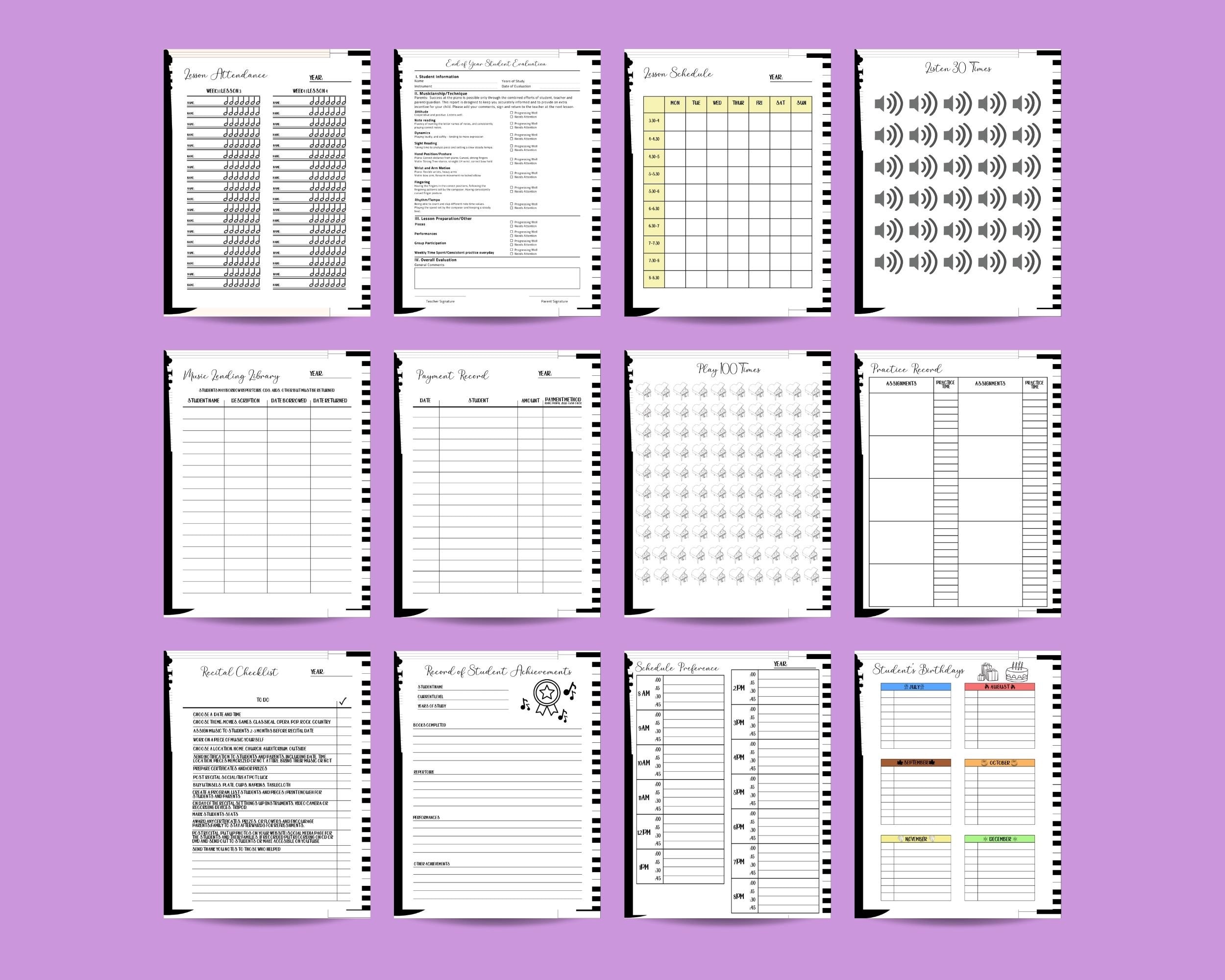 Music Studio Binder | Teacher Binder | Student Forms | Practice Record ...