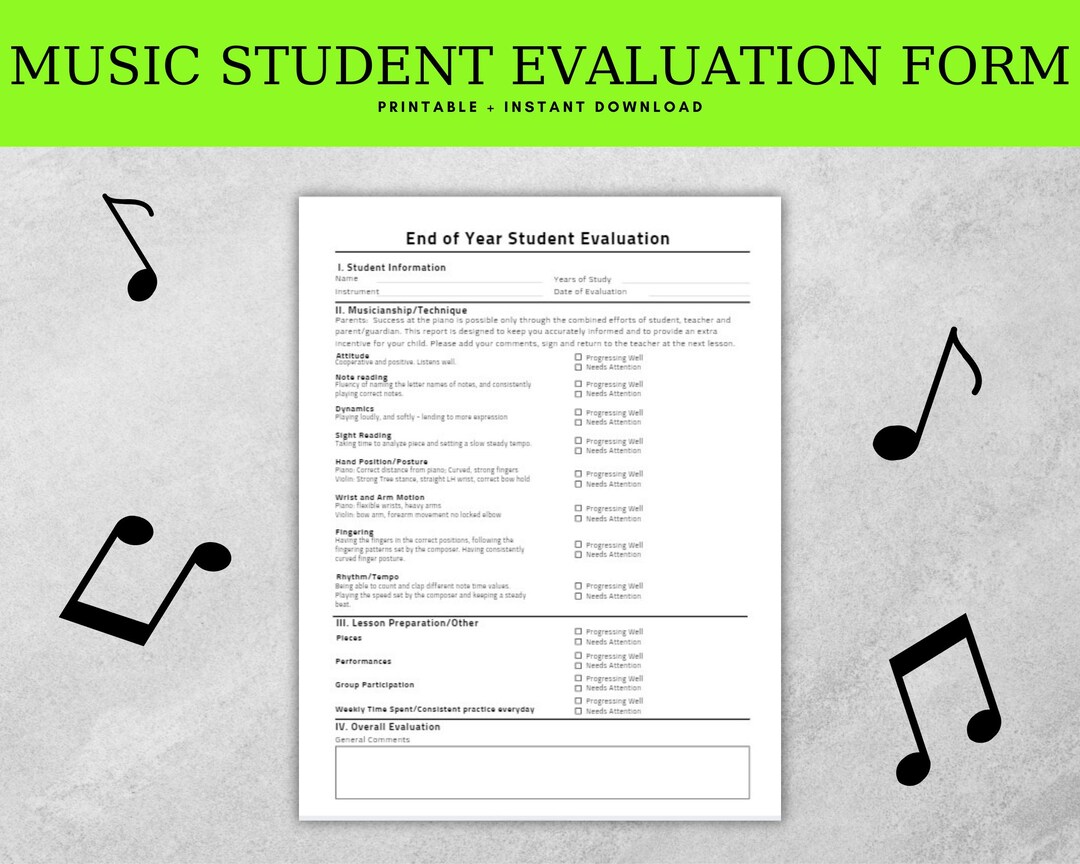 Music Student Assessment Bundle: Evaluation, Performance, and Growth ...