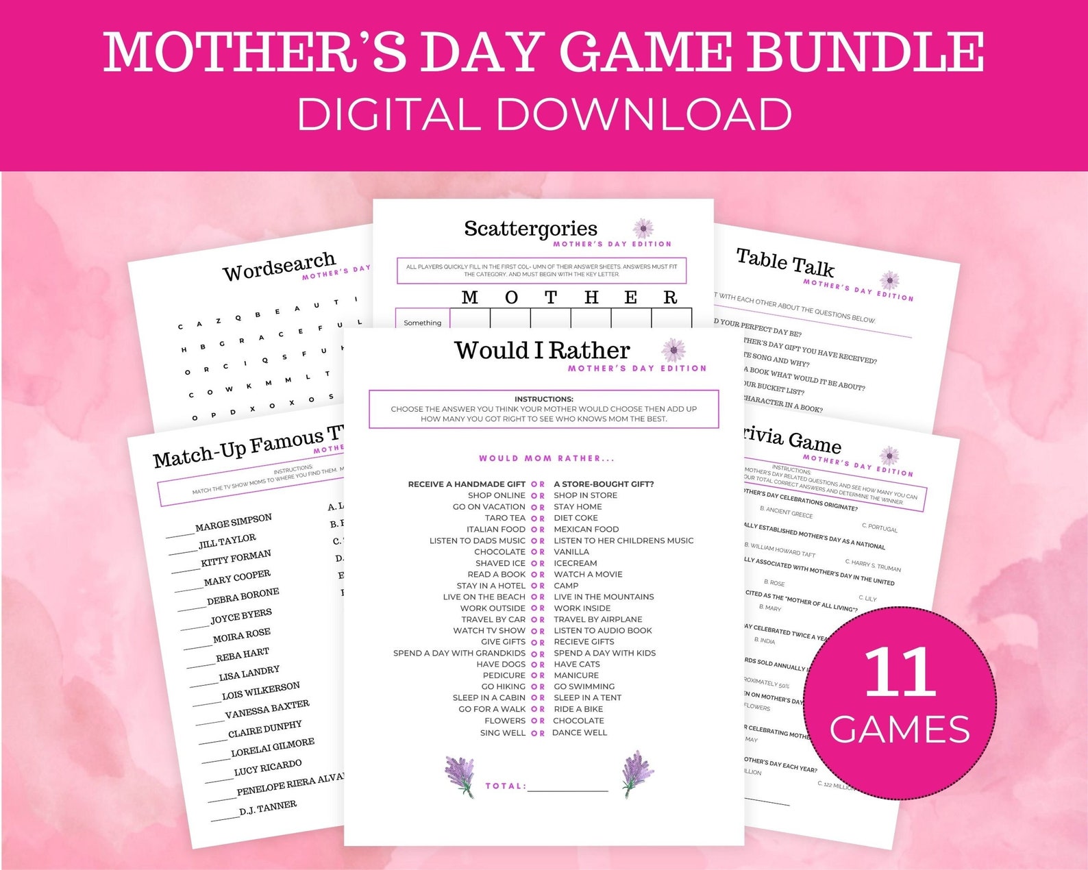 Mothers Day Bundle | Family Games | Mothers Day Printable | Games ...