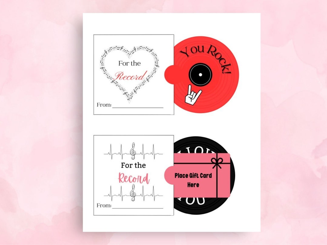 Vinyl Record Valentine Cards and Gift Card Holder, Printable Gift for ...
