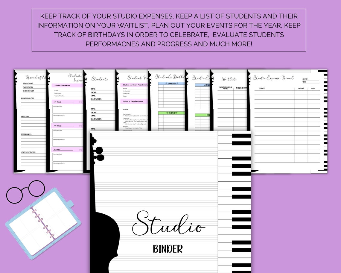 Music Studio Binder | Teacher Binder | Student Forms | Practice Record ...
