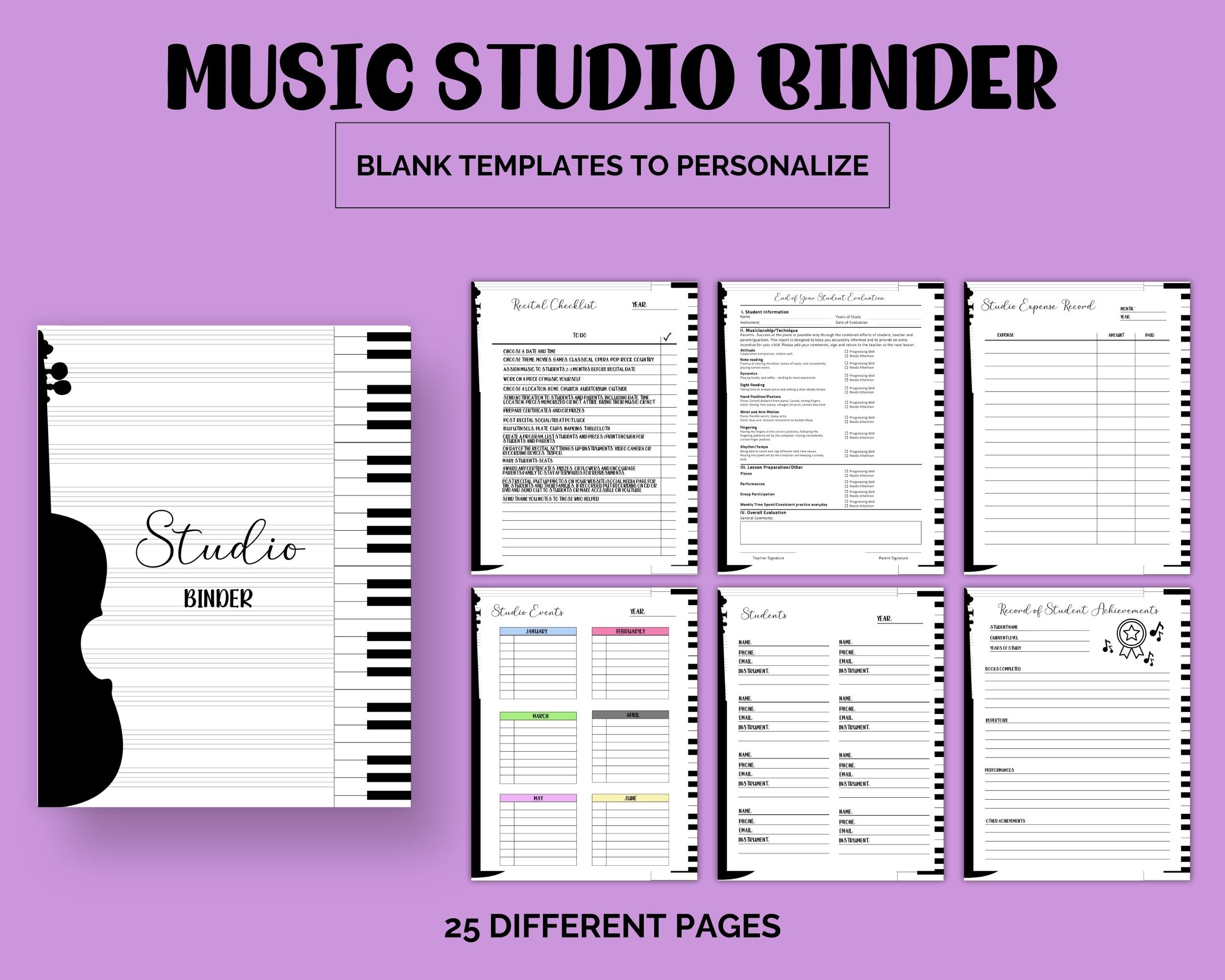 Music Studio Binder | Teacher Binder | Student Forms | Practice Record ...