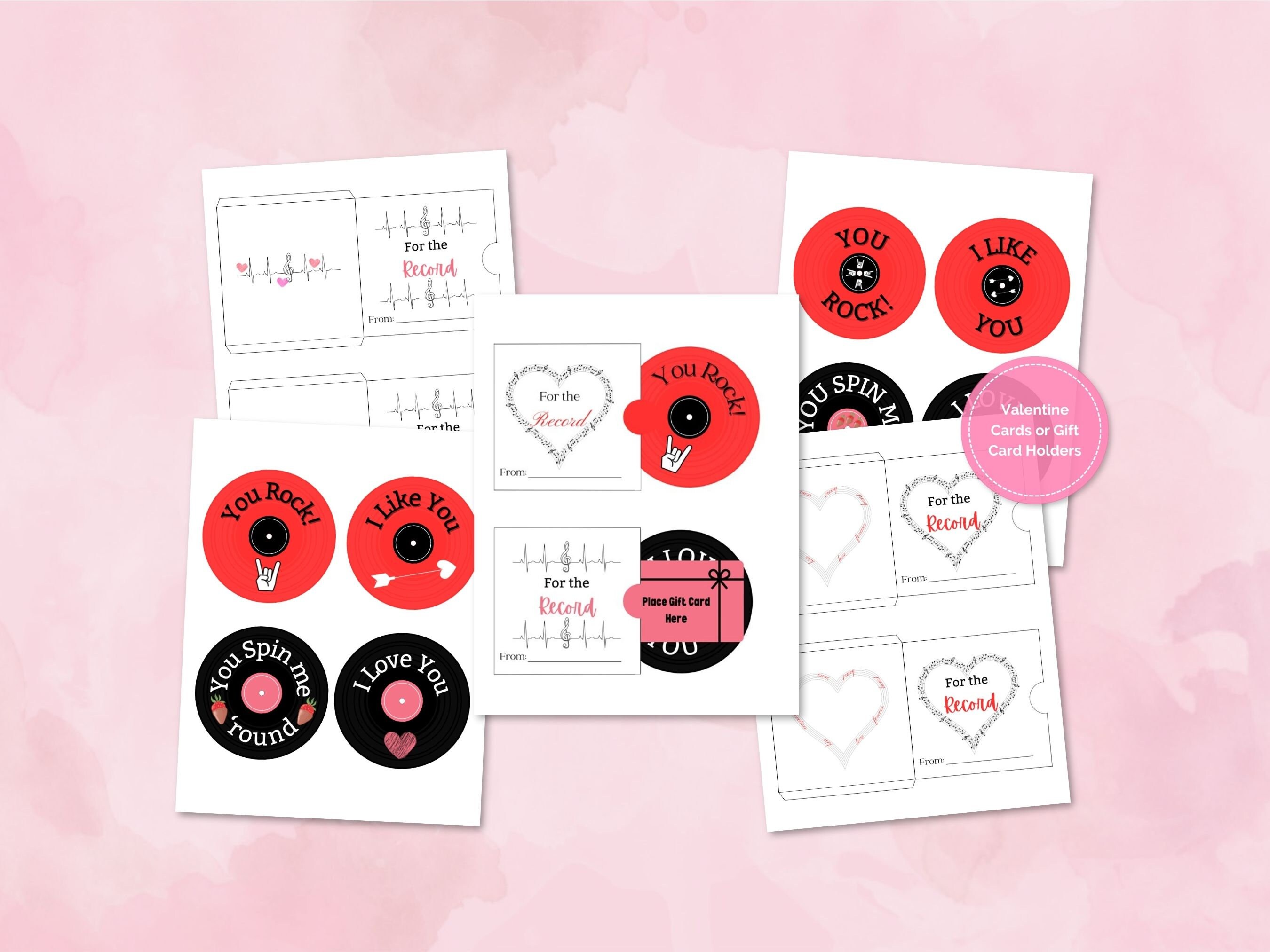 Vinyl Record Valentine Cards and Gift Card Holder, Printable Gift for ...