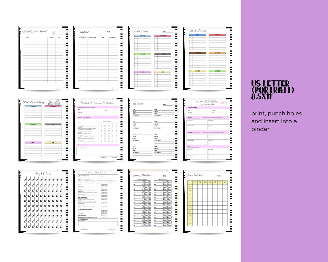 Music Studio Binder | Teacher Binder | Student Forms | Practice Record ...