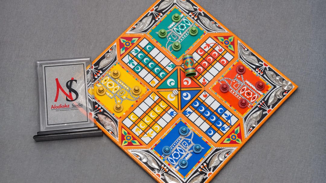 Handcrafted Wooden Ludo Board With Traditional Artwork, Vibrant Game ...