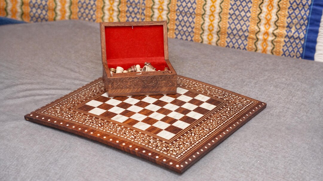 Handcrafted Wooden Chess Set With Intricate Inlay Work Elegant and ...