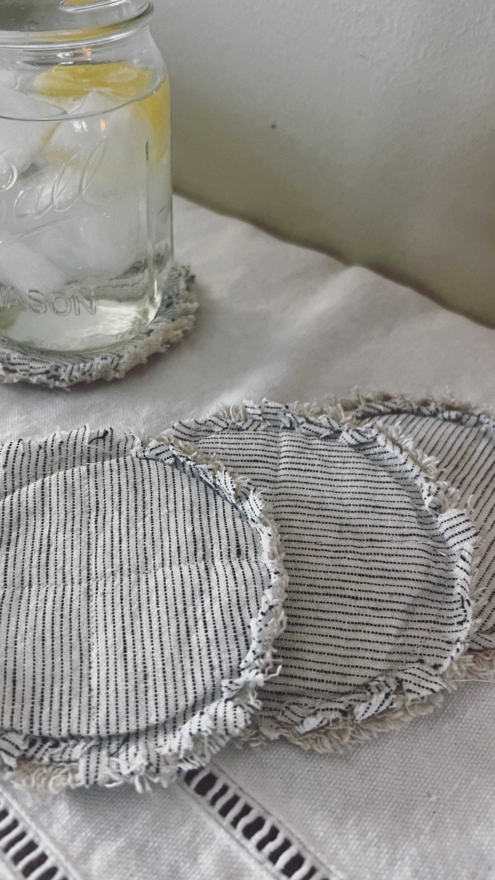 Set of 4 Round Linen Reversible Primative Coasters, Sourdough Starters ...