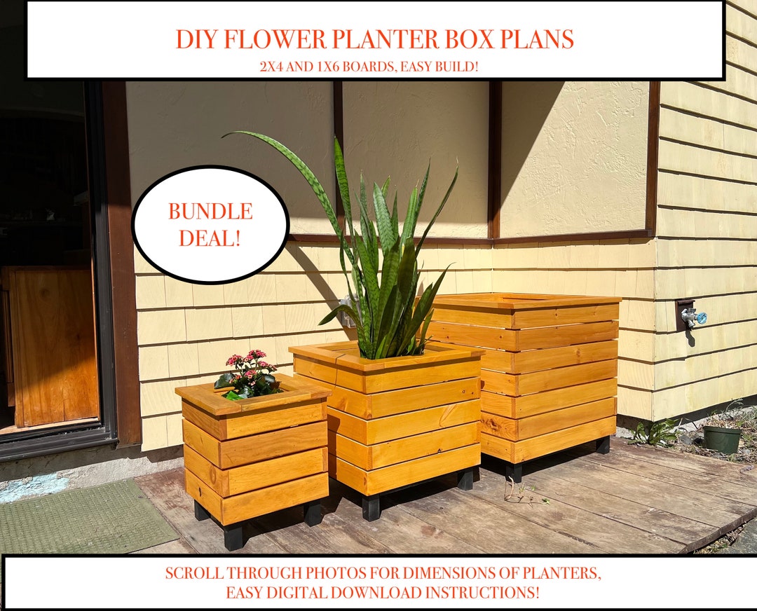 Planter Box Plans for Garden and Outdoor BUNDLE- Flower Raised Bed Deck ...