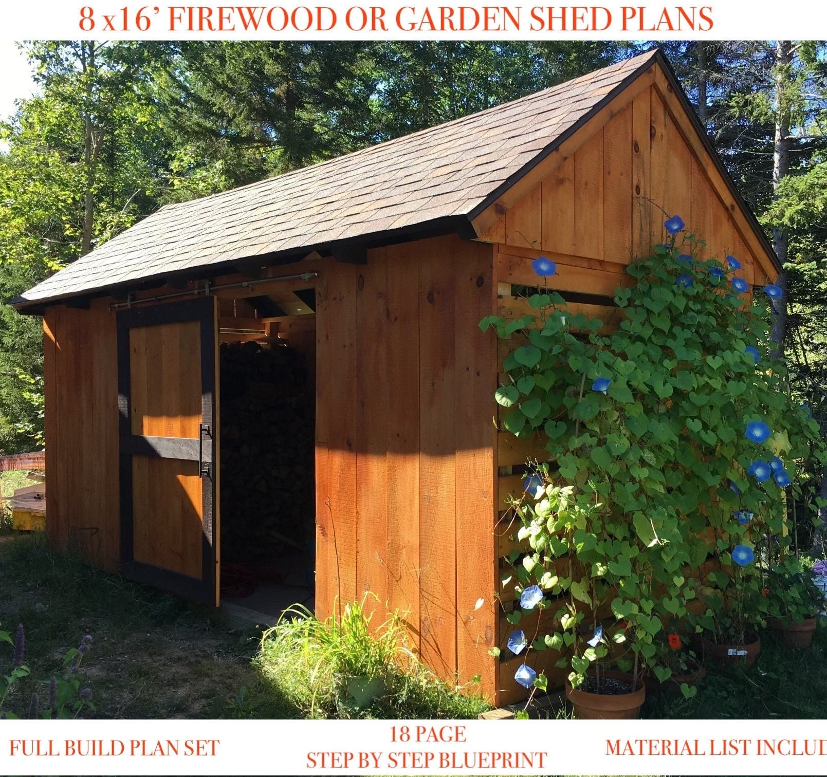 8 X 16 Firewood Shed Plan PDF, Fire Wood Shed Storage With Sliding Barn ...