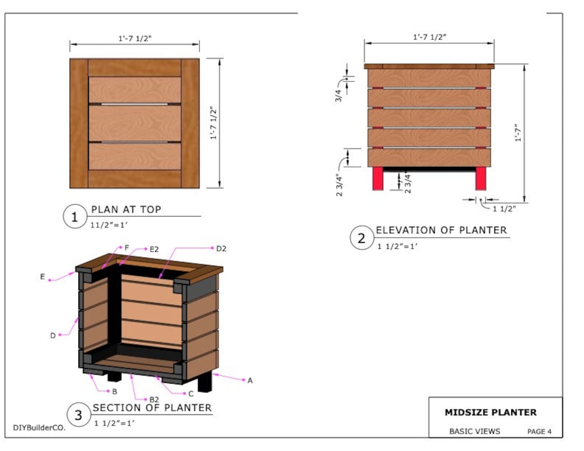 DIY Flower Planter Box Build Plan Farmhouse Easy Design Patio Planter ...