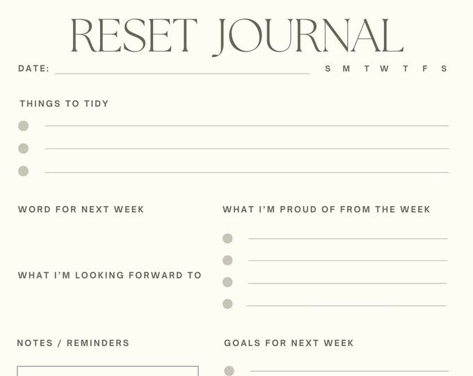 Sunday (or Any Day) Reset Checklist/journal - Etsy
