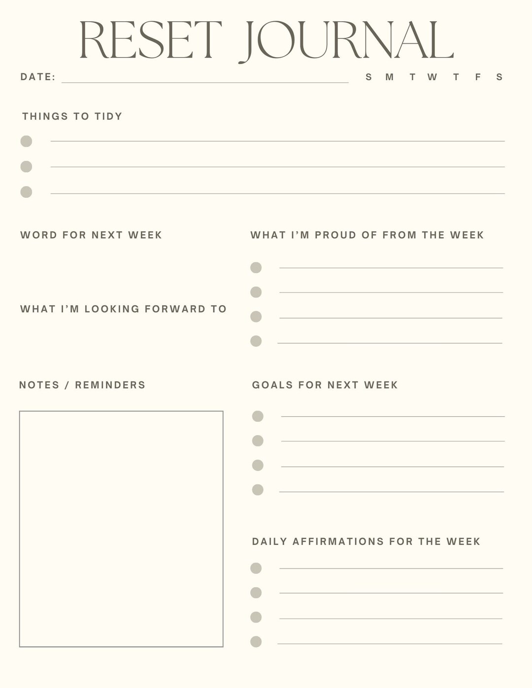 Sunday or Any Day Reset Checklist/journal - Etsy