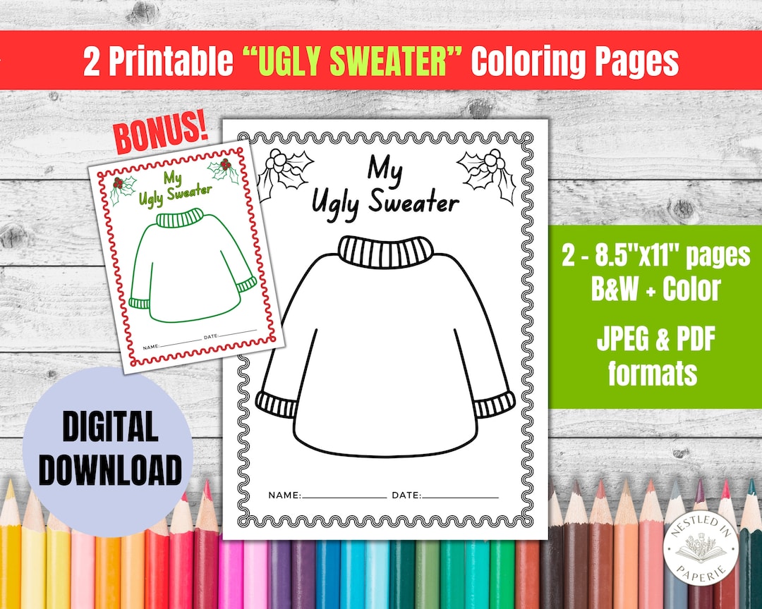 Ugly Sweater Coloring Page Printable Coloring Pages - Etsy