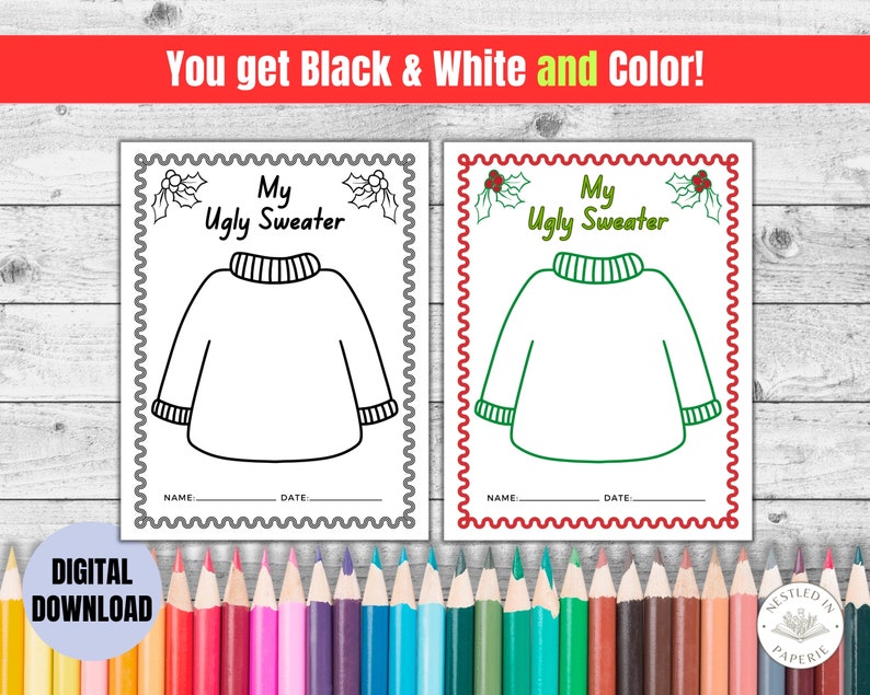 Ugly Sweater Coloring Page Printable Coloring Pages - Etsy