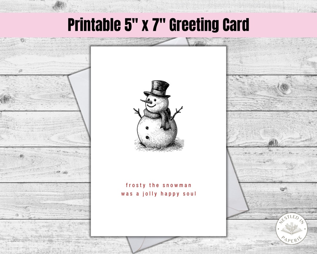 Christmas Card, Printable Greeting Cards, Digital Download of Frosty ...