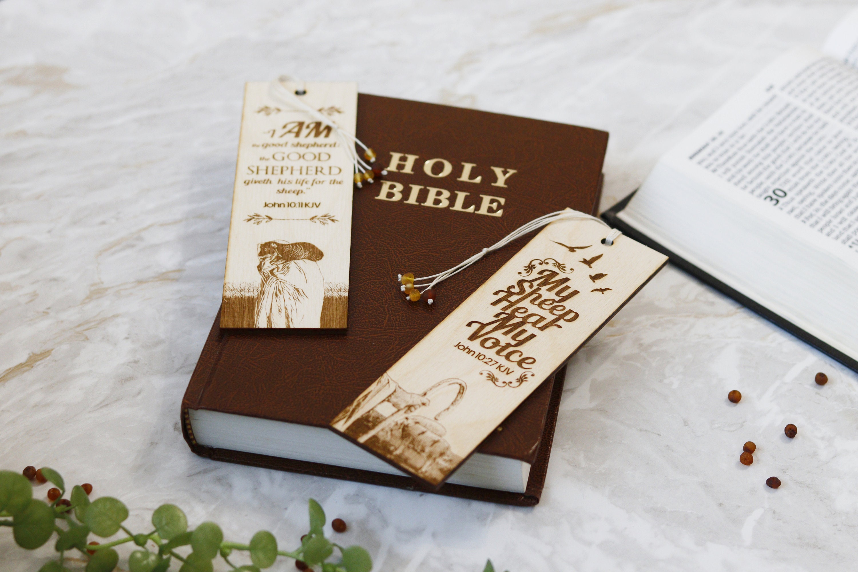 Set of 2 Engraved Christian Bible Verse Wooden Bookmarks With Real ...